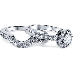 1ct Halo Diamond Engagement Wedding Ring Set 10K White Gold - Size 8.5