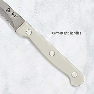 Goodful Premium Cutlery Steak Knife Set, High Carbon Stainless Steel, Full Tang, Triple Riveted Handles, 6-Piece, Cream