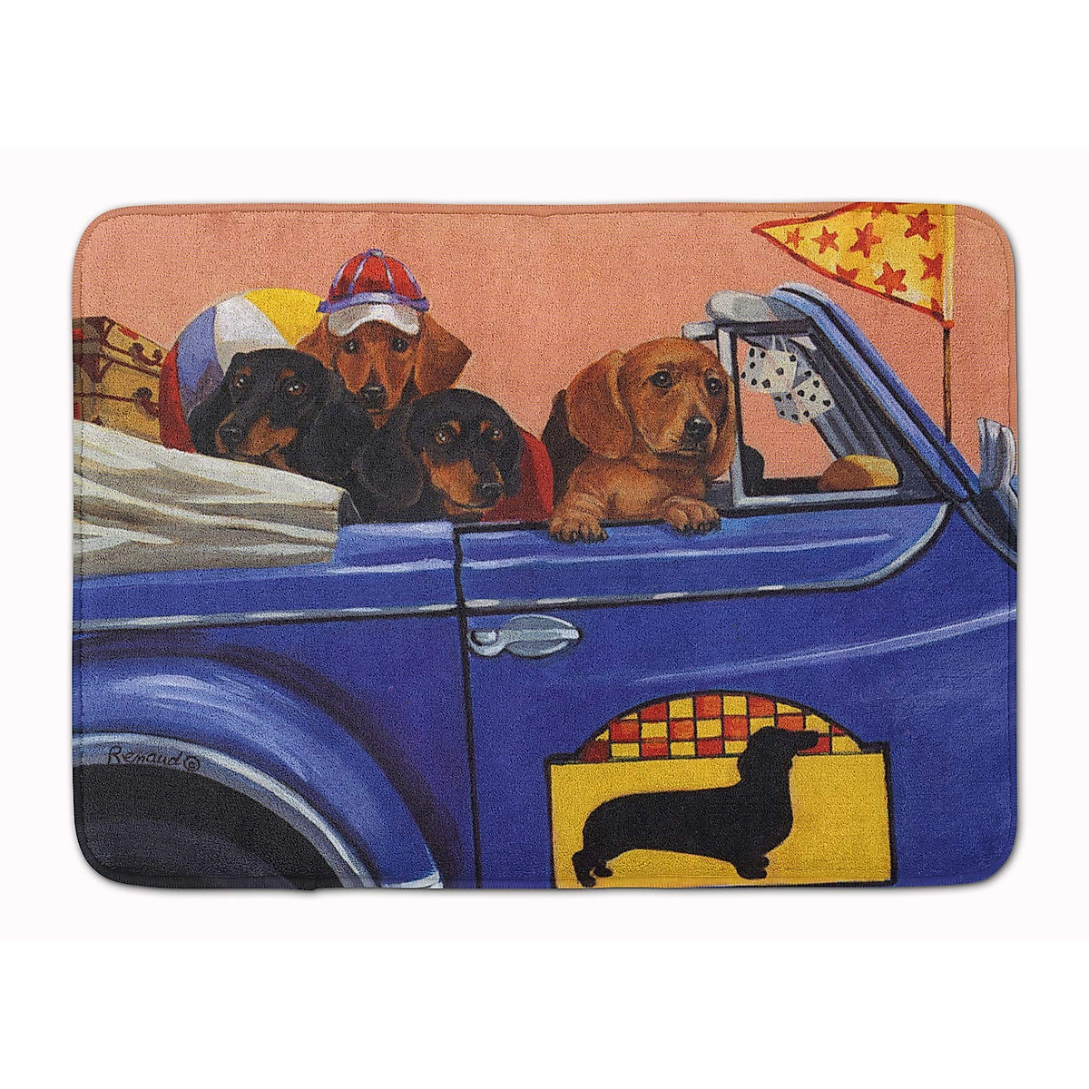 Caroline's Treasures Dachshund Dachsmobile Machine Washable Memory Foam Mat doormats, Multicolor
