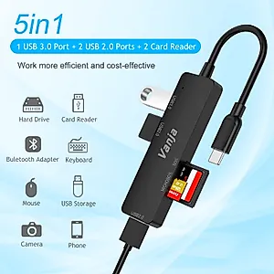 Vanja 2 in 1 USB 3.0 SD Card Reader Camera SD Card Adapter for SD, SDXC, SDHC, MMC, RS-MMC, Micro SD, Micro SDXC, Micro SDHC and UHS-I Cards (Black USB C 3.0)