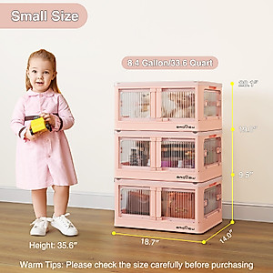 BROVIEW 32qt Pink Storage Bins with Lids for Women Girls Lady, Pink Closet Organizers and Storage, 3 Pack Pink Stackable Collapsible Plastic Storage Bins with Lids for Hat Bag Dressing Table Dorm Room