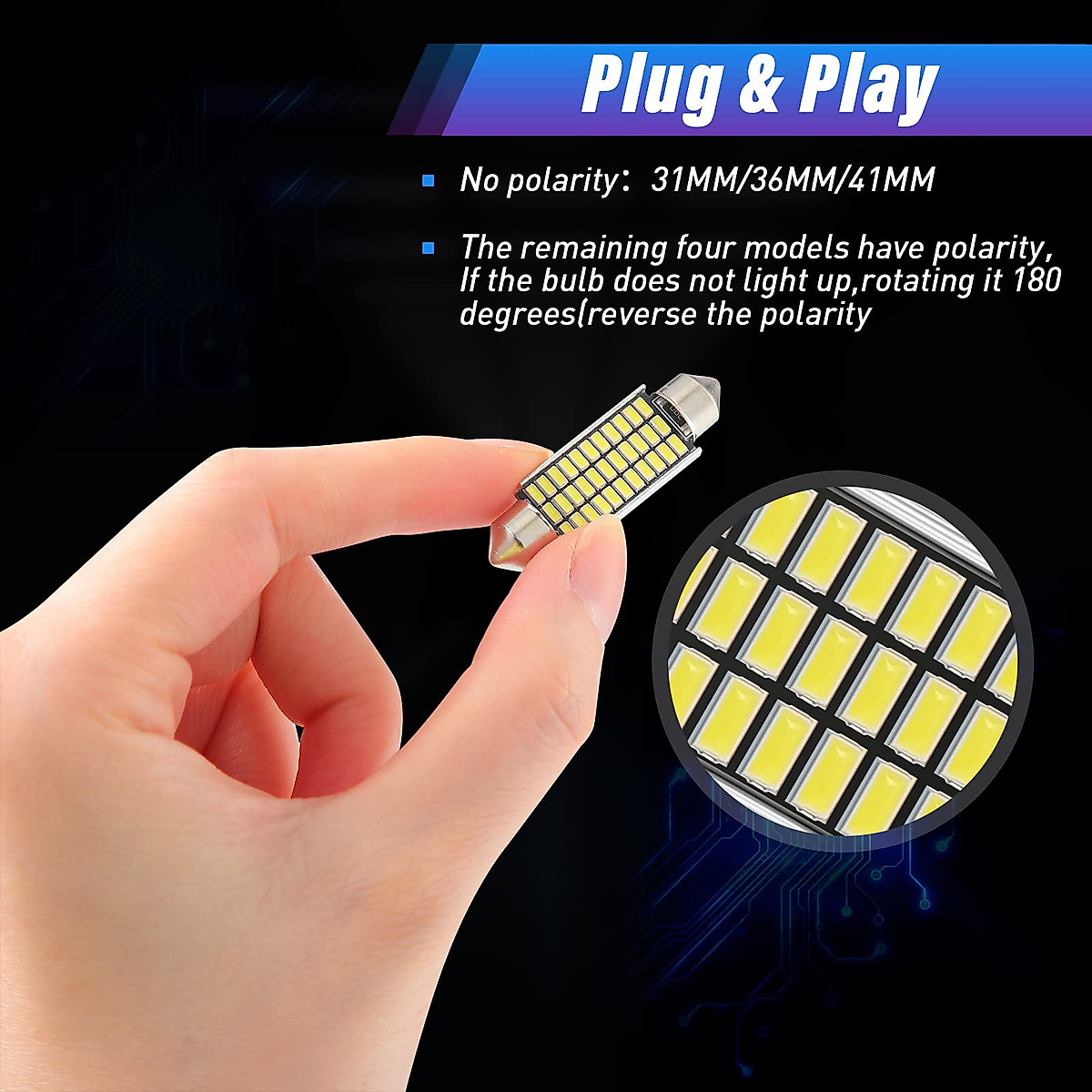 Tallew 42 Pieces Interior Car LED Dome Light 28 mm 31 mm 36 mm 41 mm BA9S T5 T10 Bulb Kit LED Dome Light for Car Interiors Map Dome Trunk Cargo Door Courtesy License Plate(White)