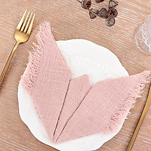 Socomi Handmade Cloth Napkins with Fringe Set of 12 Dusty Pink Cotton Linen Napkins 18"x18" Rustic Dinner Napkins Bulk for Wedding Party Baby Shower