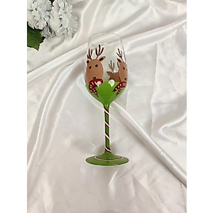 Christmas Theme Wine Glasses Crystal Glass Hand Painted Wine Glasses Champagne Glasses Christmas Gift - Set of 2 (Christmas Reindeer)
