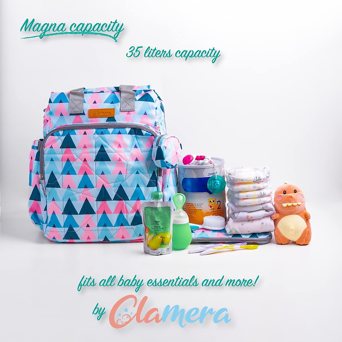 Clamera Diaper Bag Backpack – 5-in-1 Magna Travel Back Pack – Extra Large Diaper Bag with Changing Pad, Diaper Pouch, Pacifier Pouch & Stroller Hangers