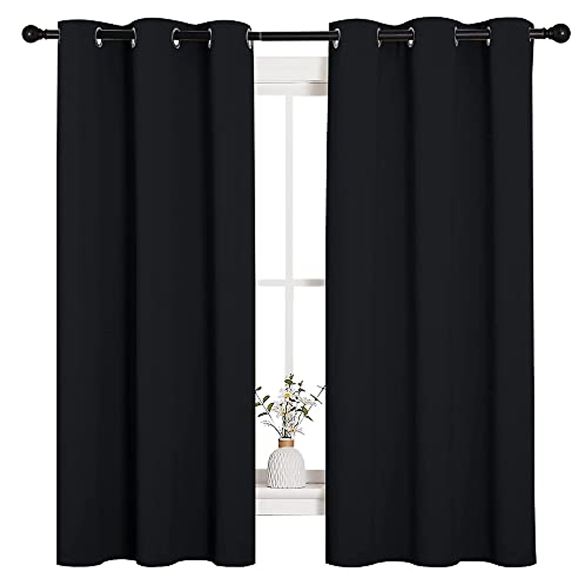 NICETOWN Pitch Black Solid Thermal Insulated Grommet Blackout Curtains/Drapes for Bedroom Window (2 Panels, 42 inches Wide by 63 inches Long, Black)