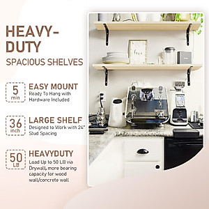 Kaboon 36 inch Long 10 inch Deep Floating Shelves for Wall Set of 2, Large Open Shelves Wall Mounted, Space Saving Home and Commercial Use, Oak/Grey Tone