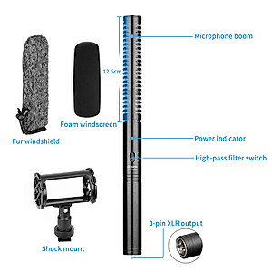 BOYA XLR Microphone, Shotgun Microphone BY-BM6060 with Shockmount Windscreen Mic for Camera DSLR External Condenser Professional Microphones for Video Interview ENG Film