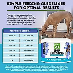 ONLY NATURAL PET Senior Brain Wellness Dog Chews - Soft Dog Chews for Senior Dogs, Small, Medium & Large Breeds, Toothless & Geriatric Dogs, Chicken & Bacon Flavor Dog Snacks, Baked Treats - 60 Count