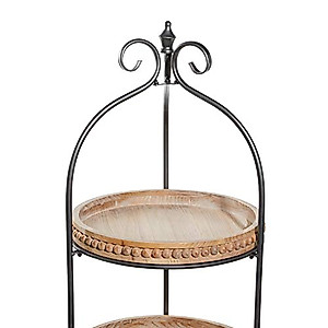 Deco 79 Metal Arched Beaded 3 Shelves Shelving Unit with Scroll Top, 17" x 17" x 51", Brown