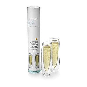 Outset Stemless Champagne Flutes Double Wall Glassware, Borosilicate Glass 2 Count (Pack of 1)