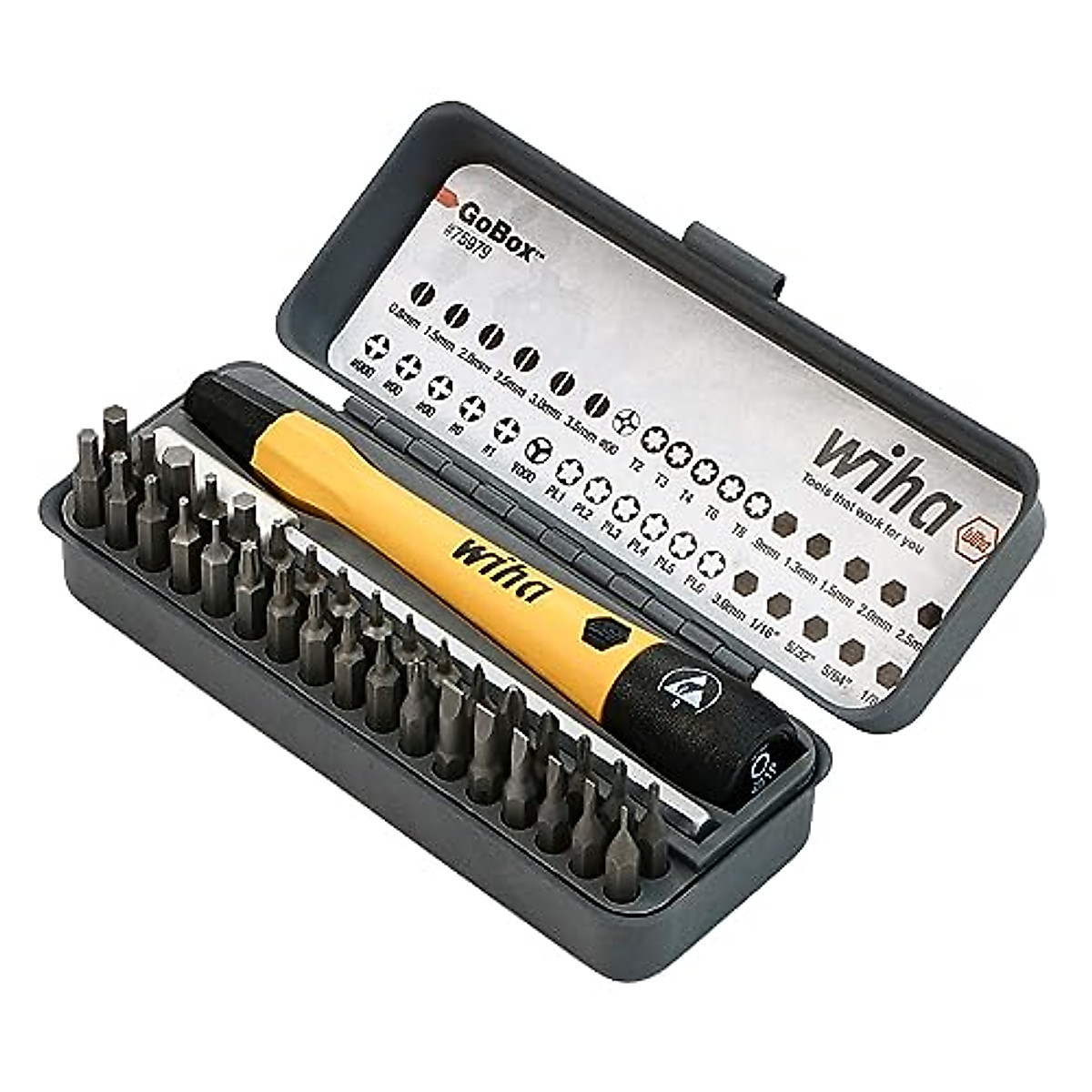 Wiha 75979 36 Piece GoBox Electronics ESD Precision Micro Bit Set