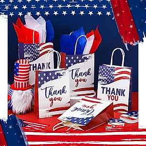 Ctosree 100 Pcs Veterans Thank You Gifts Bag 105 Pcs Red Blue White Tissue Paper 4th of July Bags with Handles American Flag Paper Treat Goodie Bag for Patriotic Memorial Day Independence Day Party