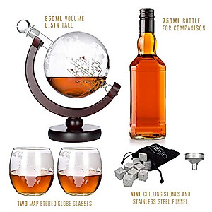 Atterstone Whiskey Decanter Set Globe Decanter Whiskey Decanter Sets for Men Decanter Globe Set Great Gift Bourbon decanter Scotch Decanter Sets 850 ml Includes 2 Glasses Whisky funnel