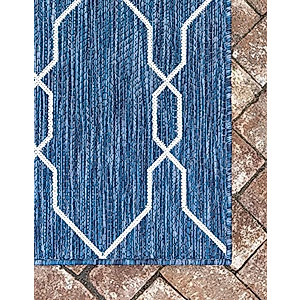 Unique Loom Outdoor Trellis Collection Area Rug - Links Trellis (9' x 12' Rectangle, Blue/ Ivory)