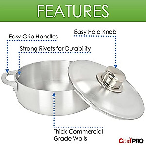 ALUMINUM CALDERO STOCK POT by Chef Pro, Durable Aluminum, Superior Cooking Performance for Even Heat Distribution, Perfect For Serving Large/Small Groups, Riveted Handles, Commercial Grade, 3.8 Quart
