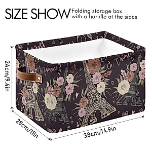 KEEPREAL Foldable Storage Baskets Set of 2, Paris Eiffer Tower Storage Bins with Handles, Decorative Cloth Organizer Storage Boxes for Home|Office 15 x 11 x 9.5 in
