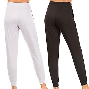 Rae Dunn Women's Sleepwear, Sleep & Dream 2-Pack Pajama Joggers for Women with Pockets, Pajama Pants for Women, Light Gray and Black, Large