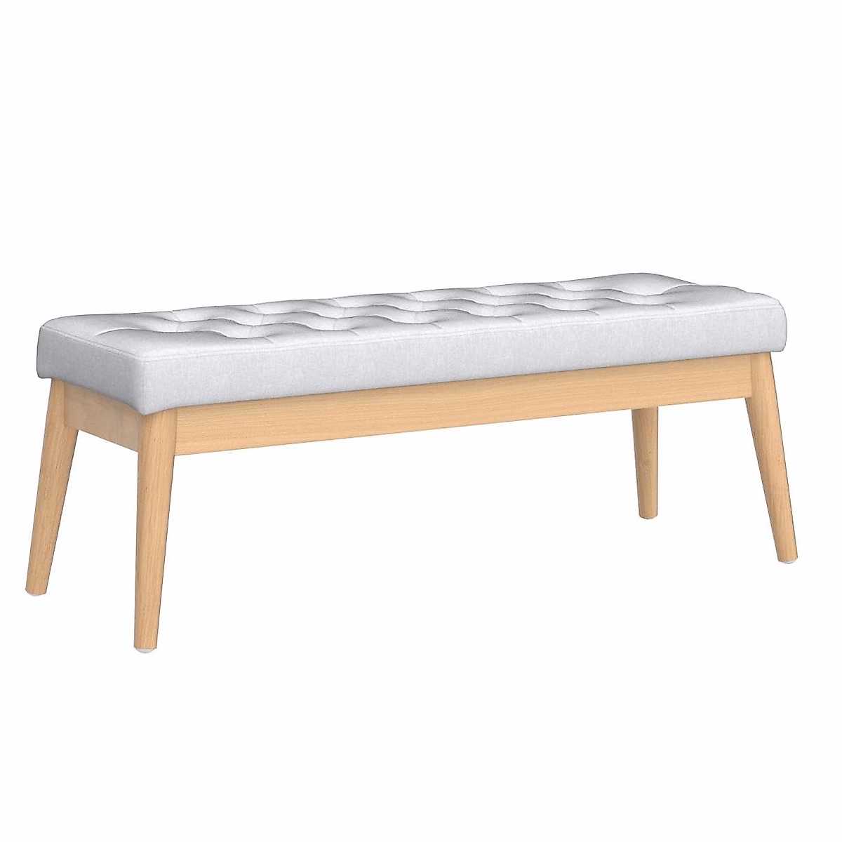 Kingfun Extra-Long Upholstered Tufted Bed Bench Seat for Bedroom, Entryway Wood Bench with Sturdy Wooden Legs, Buttoned Vanity Rectangle Dining Bench (Grey)
