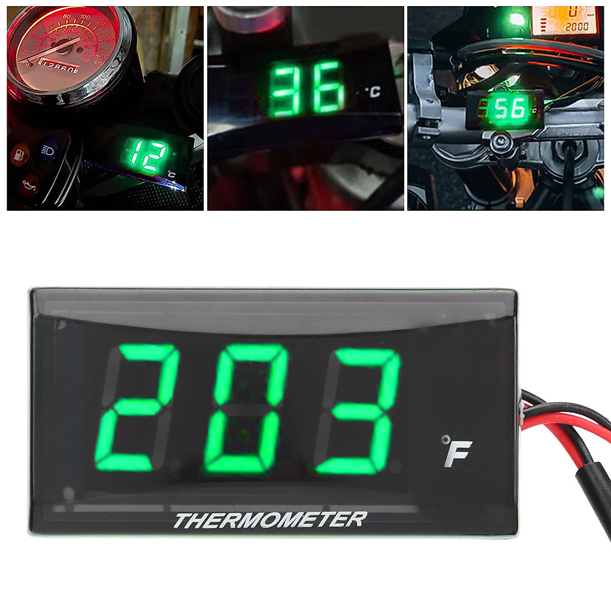 Motorcycle Water Thermometer, Motorcycle Digital Water Thermometer Digital Display Durable Stable High Definition Easy To Install for Motorcycle (Green)