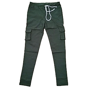 Andongnywell Womens Casual Stretch Drawstring Skinny Pants Cargo Jogger Pants High Waist Tie Butt Lift Pant with Pockets (White,Medium)