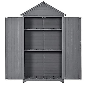 Merax 5.8ft x 3ft Outdoor Wood Lean-to Storage Shed Tool Organizer with Waterproof Asphalt Roof, Lockable Doors, 3-Tier Shelves for Backyard, Gray