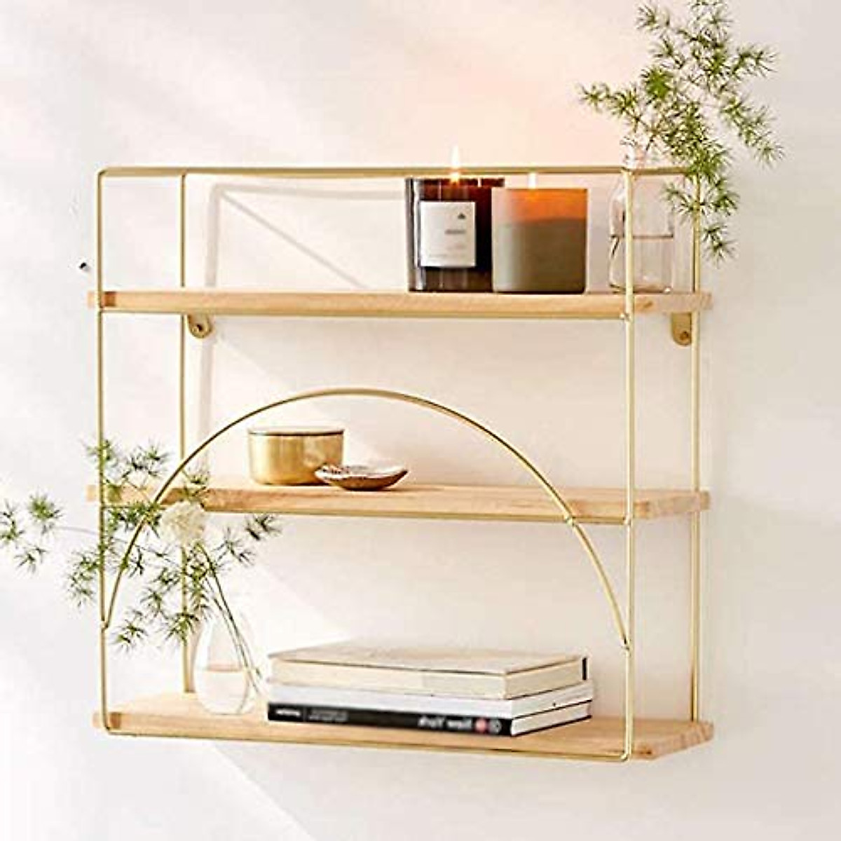 QUUL Wall Mounted 3 Tier, Metal Display Organizer Rack Holder Floating Shelves for Bedroom Living Room Kitchen Office Golden