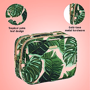 Conair Makeup Bag - Travel Toiletry Bag - Cosmetic Bag - Toiletry Bag for Women - Double Zip Organizer - Pink Palm Print
