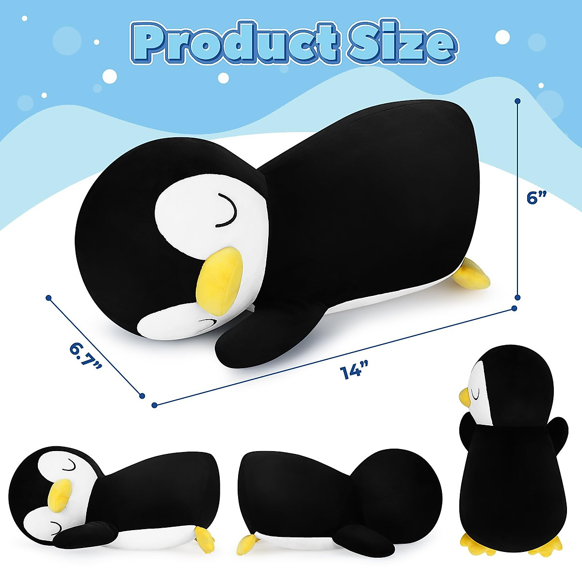 Achwishap Penguin Plush,Soft Penguin Stuffed Animal Plush Toys,Cute Plushies Stuffed Penguin,Kawaii Plush Penguin Pillow,Black Penguin Body Pillow Gifts for Kids Adults Birthday(Penguin,14”)