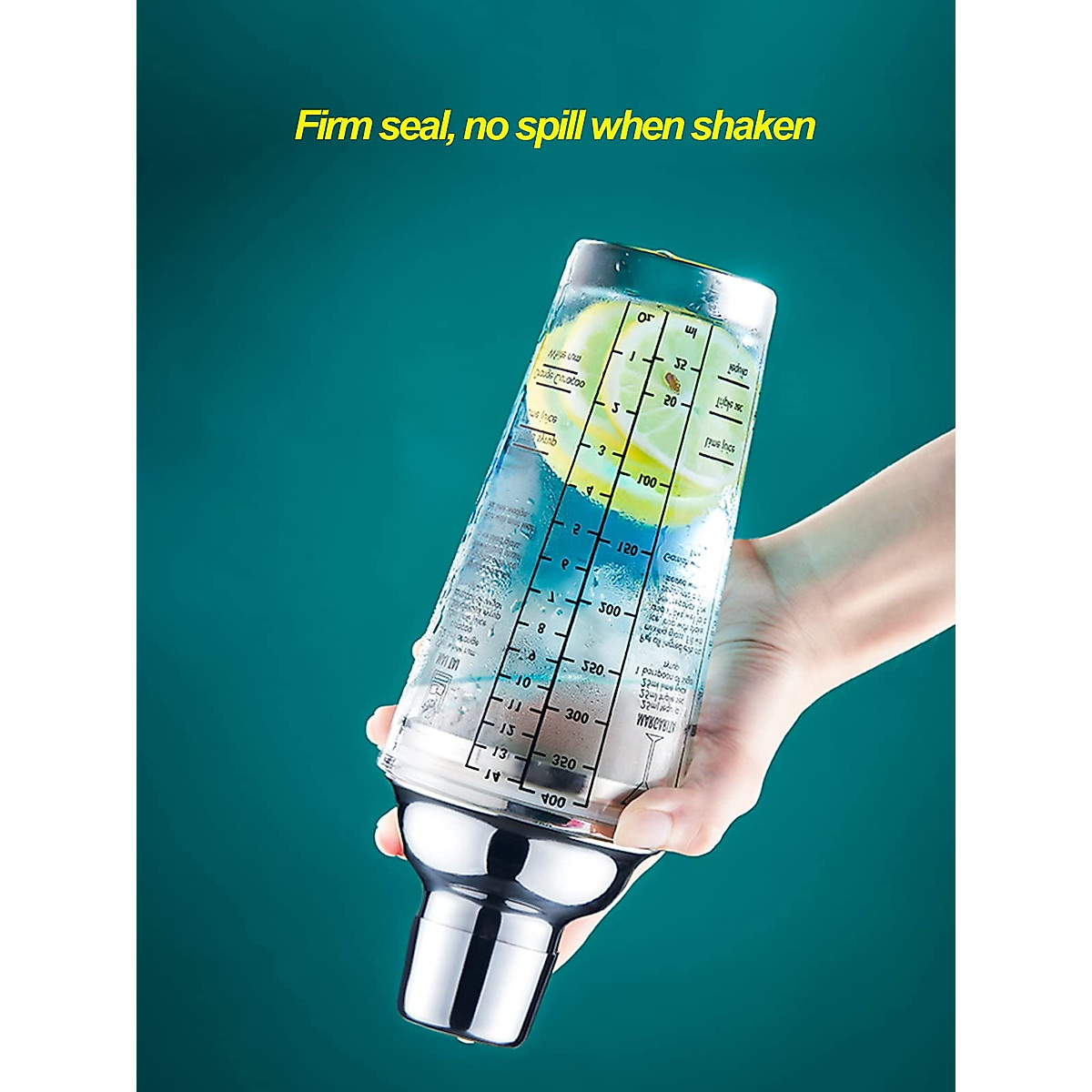 14oz Glass Cocktail Shaker,Martini Shaker Printed with 6 Drink Recipes，Measured Mixing Glass and Stainless Steel Top Drink Shaker, Best Gift for Beginner