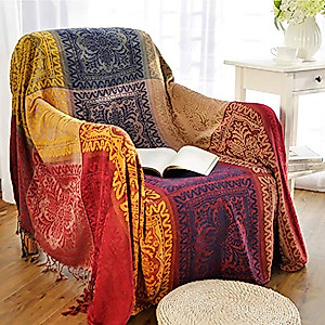 MayNest Bohemian Tribal Throws Blankets Reversible Colorful Red Blue Boho Hippie Chenille Jacquard Fabric Throw Covers Large Couch Furniture Sofa Chair Loveseat Recliner Oversized (Red, S:75x60)