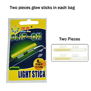 QualyQualy Clip-On Fishing Glow Sticks for Pole, Fishing Lights for Rods, Fishing Pole Light Sticks Bulk Kit 20 Pcs (10Packs L 2.7-3.2mm)