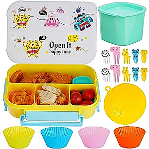 Bento Box, Lunch Box Kids, Cute Bento Box, Adult Lunch Box, 1300ML Lunch Box Adult with 4 Compartment, Lunch Box Containers for Students/Adults/Kids/Toddler, Microwave/Dishwasher/Freezer Safe (Yellow)