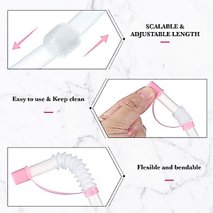 24 Pack 11 Inch Adjustable Straws with Drinking Straw Caps Long Flexible Plastic Bendable Straws Flexible Reusable Straws with 2 Straw Cleaning Brushes for Jumbo Mugs Water Bottle