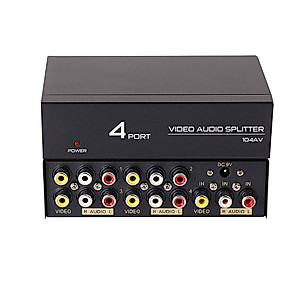 DTECH Powered 4 Way 3 RCA Splitter Box 1 in 4 Out Composite Video Audio Distribution Duplicator with Power Adapter
