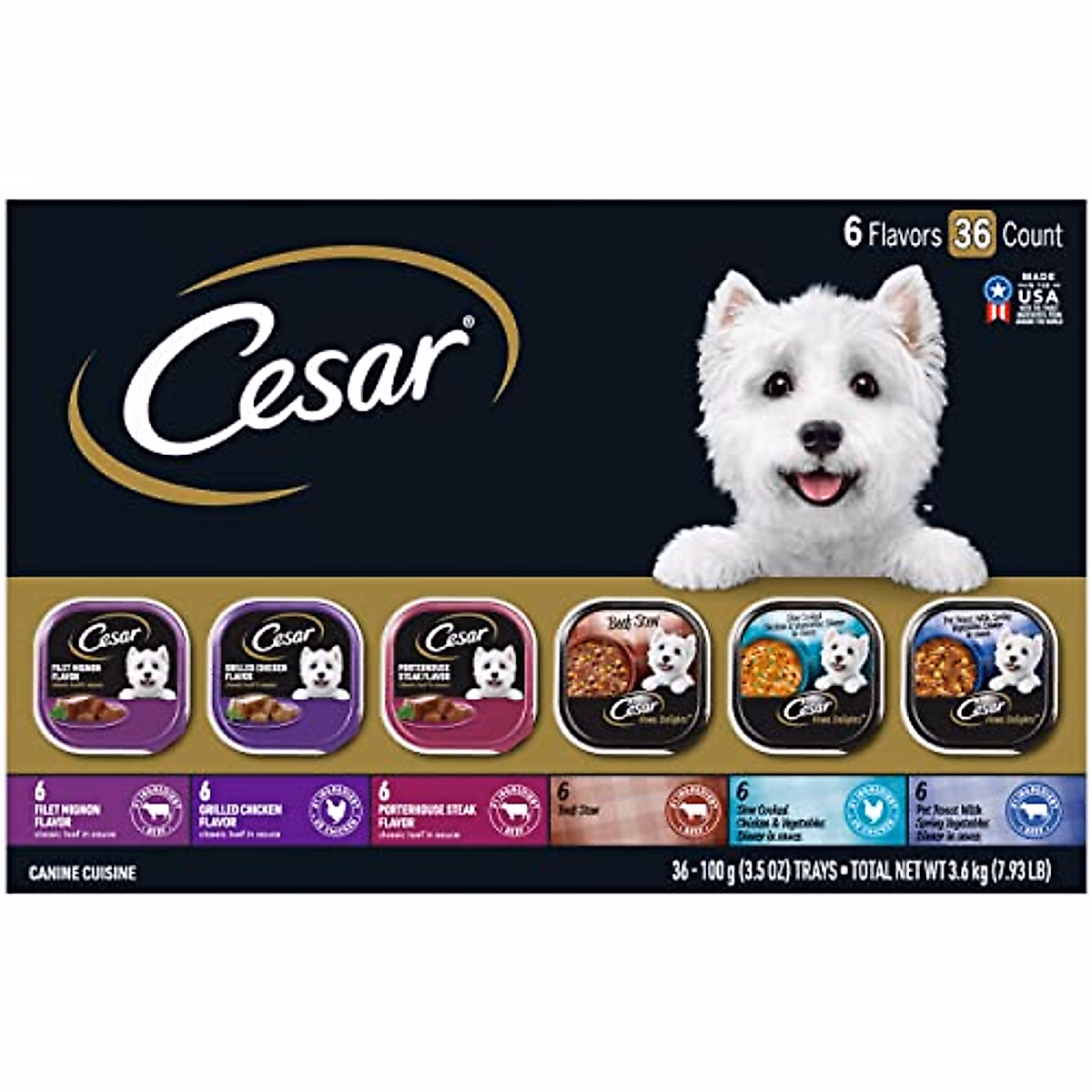 CESAR Wet Dog Food HOME DELIGHTS & Classic Loaf in Sauce Variety Pack, (36) 3.5 oz. Easy Peel Trays