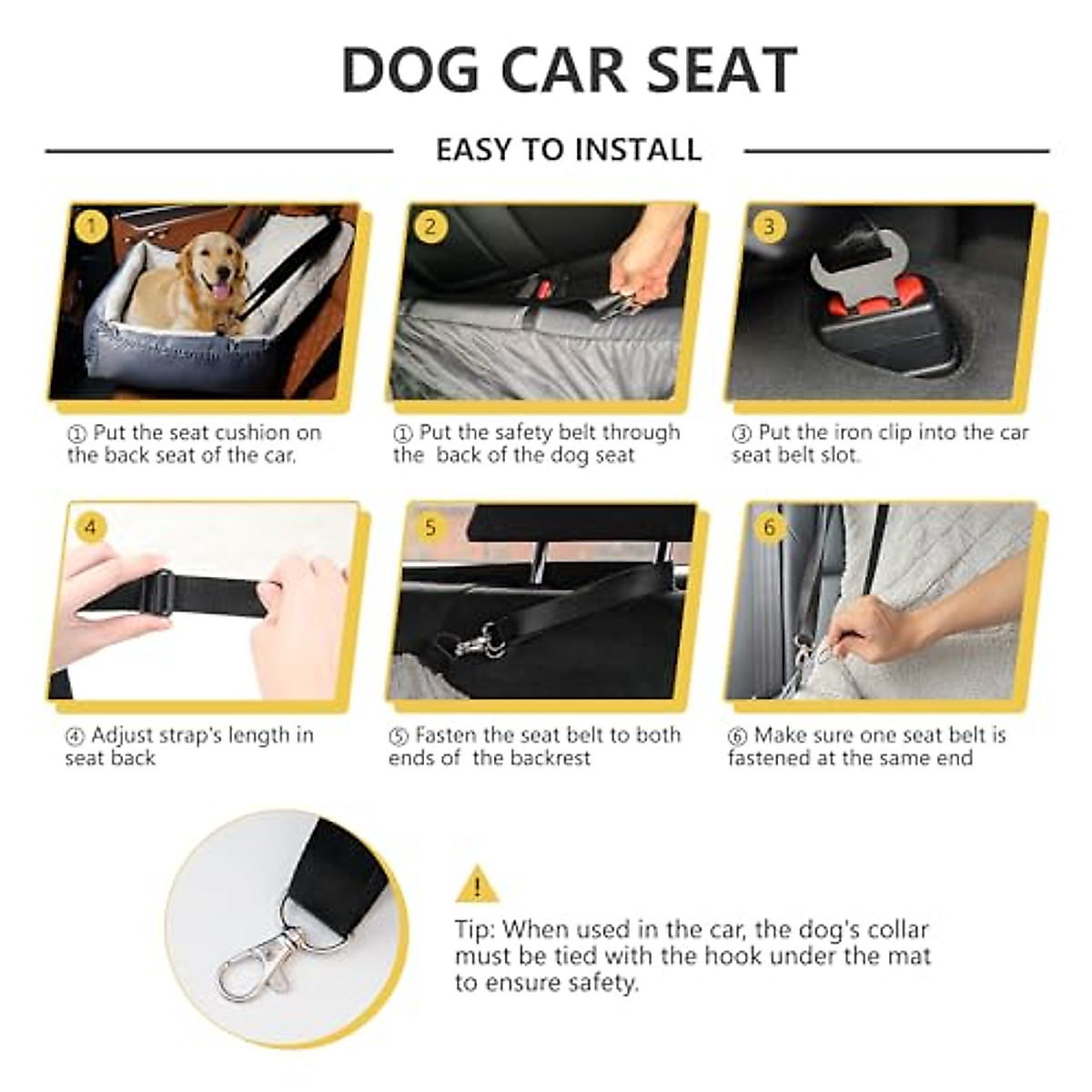 FUNNIU Dog Car Seat, Pet Car Seat for Medium/Large Dogs or Two Small Dogs, Dog Car Bed Travel Safety Fully Detachable Washable for Back Seat with Soft Cushion, Light Grey