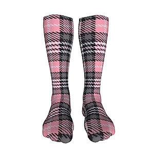 Stocakes Compression Socks for Women & Men Pink Tartan Long Knee Thigh High Socks is Best Support for Athletic Running,Cycling