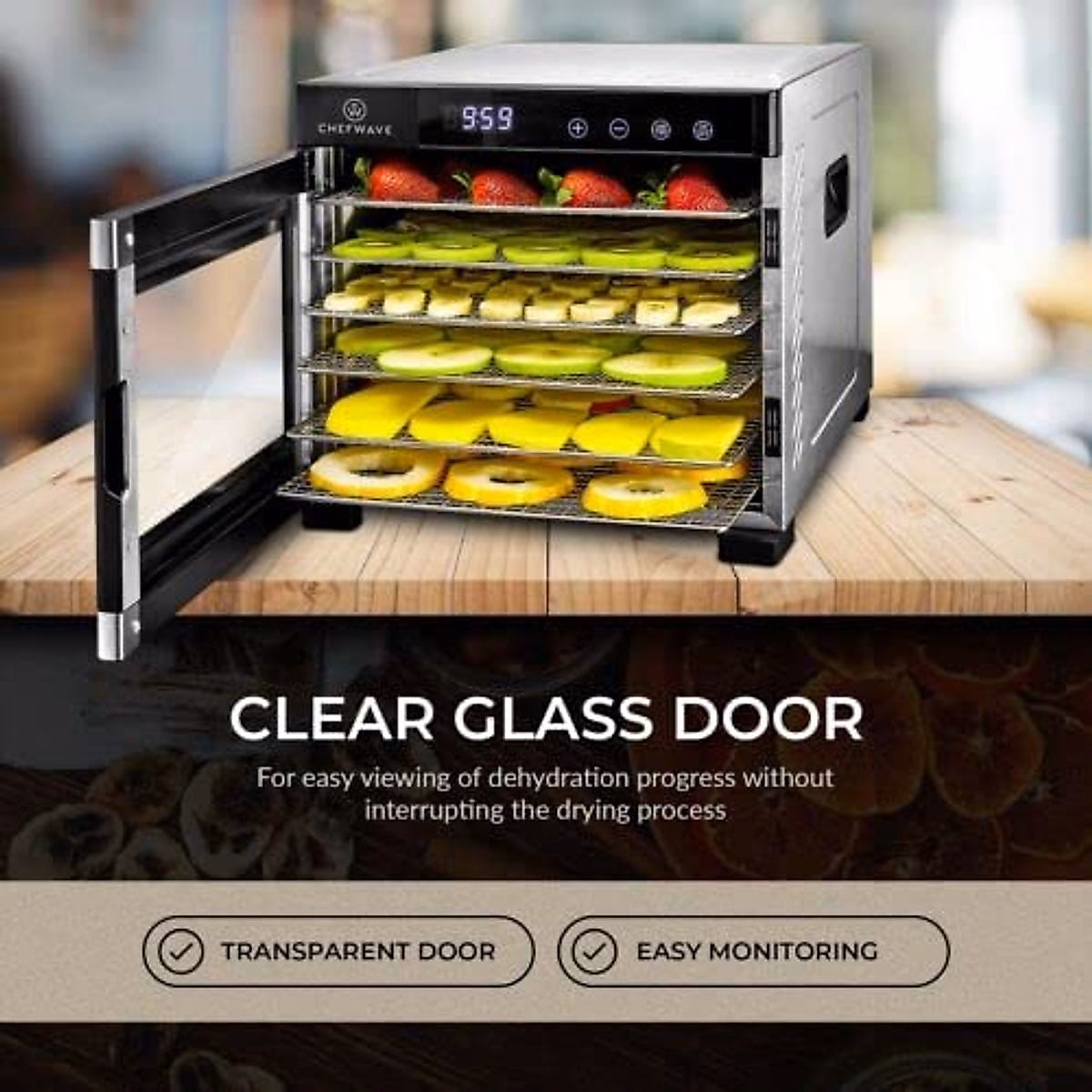 ChefWave Commercial Countertop Electric Food Dehydrator - Digital Temperature Control & Timer, 6 Stainless Steel Trays - for Dried Fruit/Veggie, Meat Beef Jerky, Herbs Dehydrators