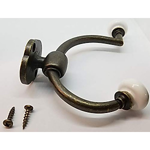 Double Front Mount Coat Hook Porcelain Knobs Old Classic Vintage Rack hat Jacket Retro (Antique Brass)