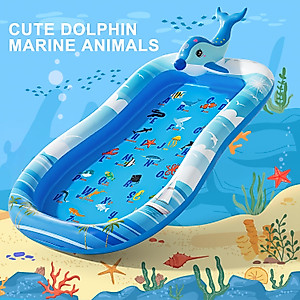 G-TING Splash Pad Sprinkler for Dogs Kids, 4 in 1 Dolphin Inflatable Sprinkler Kiddie Splash Pool for Kids, Summer Backyard Sprinkler Pad & Splash Play Mat Outdoor Water Toys for Toddlers 1-3 4-8