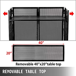 Happybuy 20x40x45 Inches DJ Facade Table Station, DJ Booth Flat Table Top 20x40 Inch, Adjustable DJ Event Facade with White & Black Scrim, Folding DJ Booth Metal Frame, Foldable Cover Screen