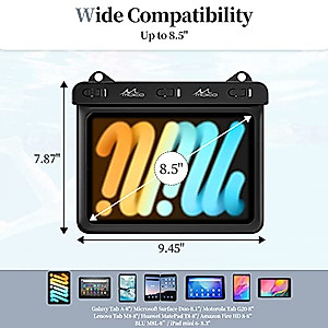 MoKo Waterproof Tablet Case Compatible with Fire HD 8/Fire 7, iPad Mini 6/5/4/3, Galaxy Tab Pro 8.4, Tab S2/Tab E/Tab A 8.0 8.4 Up to 8.5",Stand Holder Dry Bag for Bathroom Kitchen Stand Pouch, Black