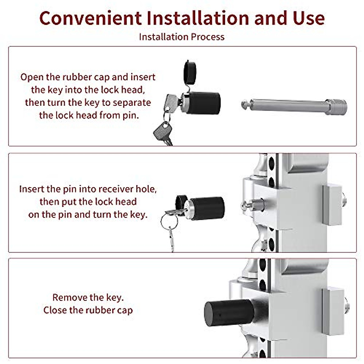 YITAMOTOR 4-Inch Hitch Receiver Pin Lock with 5/8" Diameter, Extra Long Stainless Steel Trailer Hitch Locking Pin, Fits Class III IV 2" & 2-1/2" Receiver, Silver