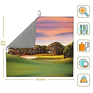 Golf Course Printed Drying Mat For Kitchen Ultra Absorbent Microfiber Dishes Drainer Mats Non-Slip Silicone Quick Dry Pad - 18 X 16inch