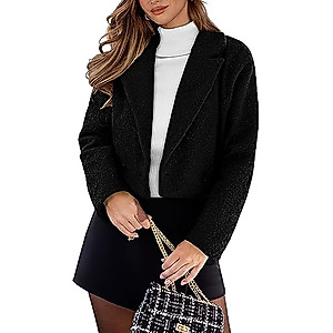 BTFBM 2023 Women's Fashion Fuzzy Fleece Short Jacket Fall Winter Lapel Button Down Outerwear Long Sleeve Faux Fur Coat(Solid Black, Medium)