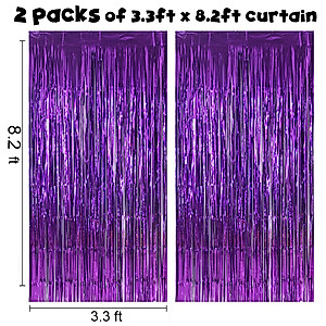 Purple Backdrop Curtains for Party Decorations - 6.5x8.2 ft, Pack of 2 | LILF Non-Marking Tape Foil Fringe Curtain Streamers Tinsel Backdrop for Birthday Bachelorette Party Photo Booth Props