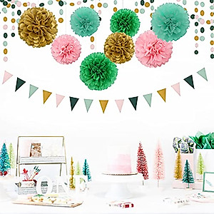 Sage Green Pink Gold Pennant Banner,2 Pack Glitter Paper Triangle Flags,Baby Bridal Shower Safari Birthday Tropical Party Decorations Jungle Theme Wedding Bachelorette Engagement Bunting Lasting Surprise