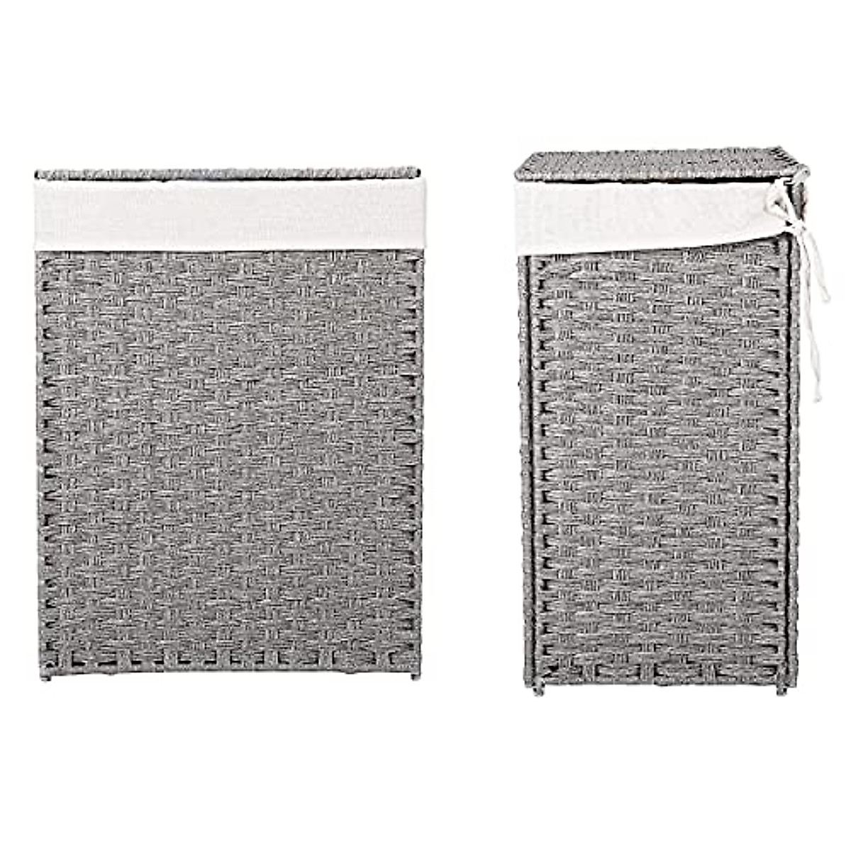 BIRDROCK HOME Single Laundry Hamper with Lid - Grey - Liner Bag - Hand Woven - Small Collapsible Hampers - Foldable Bin - Synthetic PE Rattan - Hand Woven - Clothes Basket