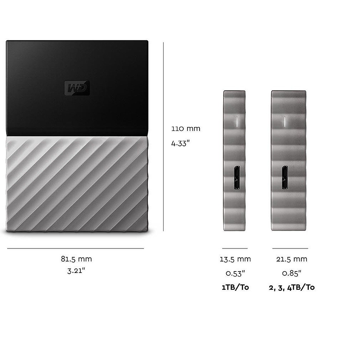 WD 2TB Black-Gray My Passport Ultra Portable External Hard Drive - USB 3.0 - WDBFKT0020BGY-WESN